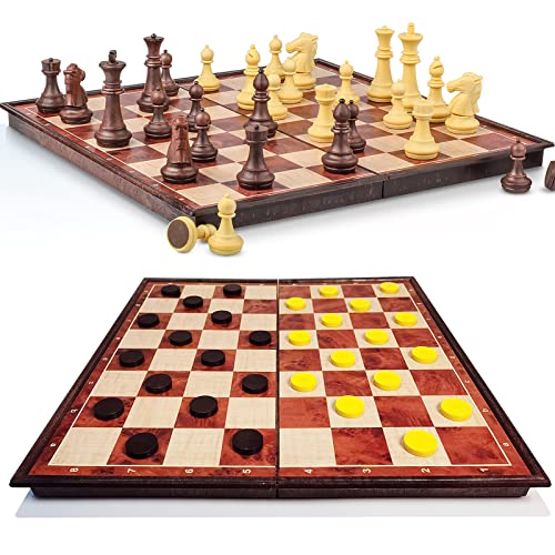 SIMPLEWIN Magnetic 3 in 1 Chess Checkers Backgammon Set, Magnetic Chess Travel Magnet Chess with Folding Case