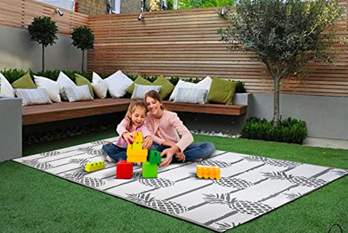 Healthy Choices Outdoor Area Rug - 4 x 6 ft - Waterproof, Fade Resistant, Reversible, Premium Recycled Plastic, Lightweight Floor Mat for RV, Patio, Deck, Picnic, Beach, Trailer, Camping - Silver