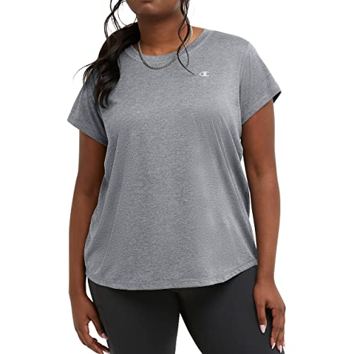 Champion, Classic Sport, Moisture-Wicking T-Shirt, Athletic Top for Women (Plus, Tinted Carbon Grey Heather C Logo, Medium
