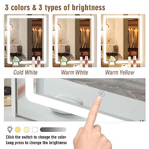 JBLCC Vanity Desk with Mirror and Lights,Makeup Vanity with Sliding Mirror, Makeup Table Set with Storage Shelves, Drawers, Modern Vanity Table for Bedroom (62706led)