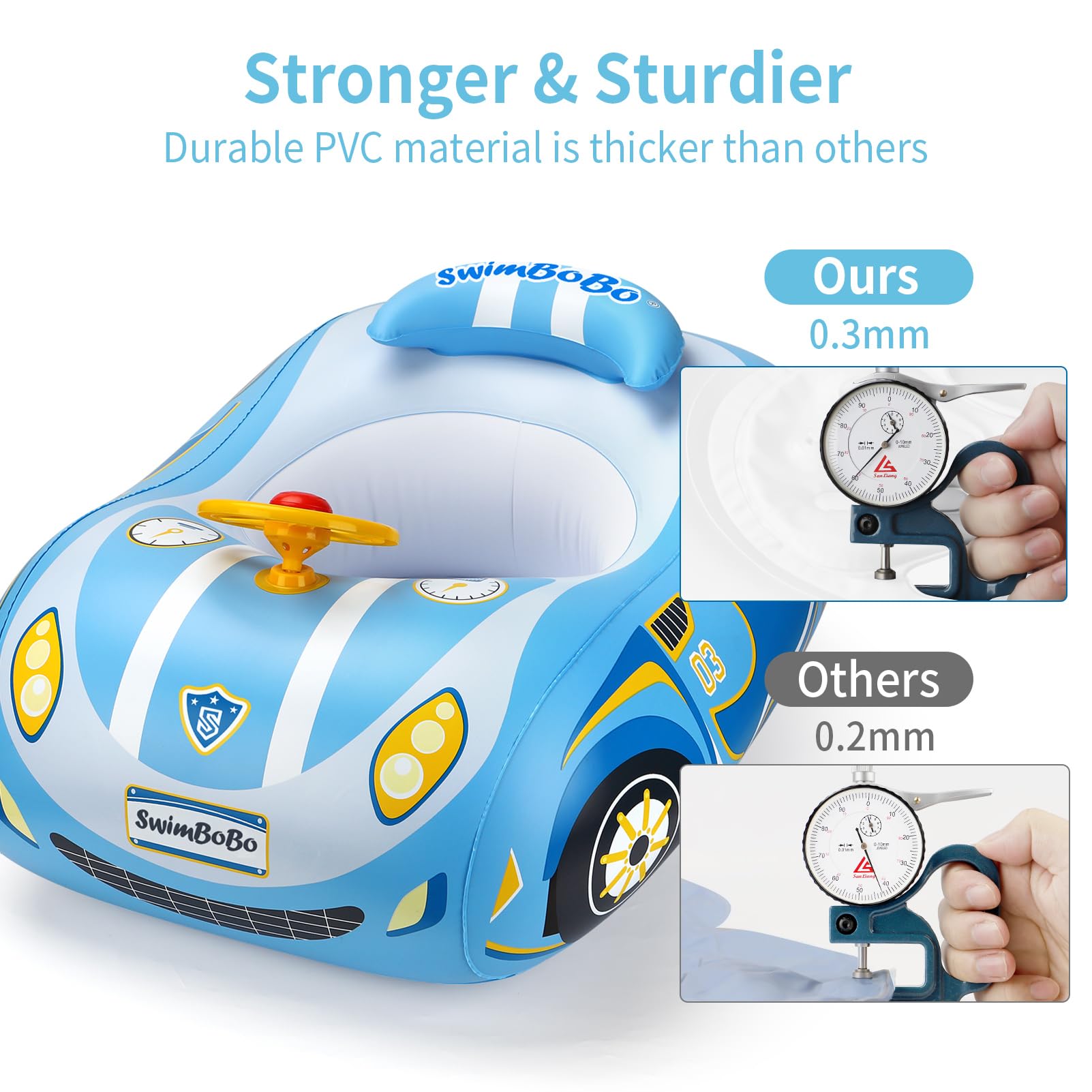 Swimbobo Toddler Pool Float with Seat Boat Inflatable Ride-on Car for Kids Outdoor Toys(Blue Sport Car)