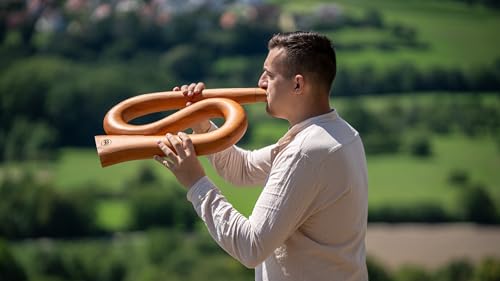 S-shaped Professional Didgeridoo for Meditation, Sound Healing Therapy, Yoga and Circular Breathing β NOT MADE IN CHINA β Mahogany Wood, 2-YEAR WARRANTY