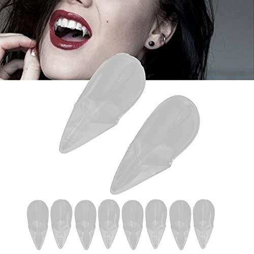 Halloween Fake Fangs, Easy To Wear Teeth Reusable Lifelike Resin 10pcs Transparent for Werewolves for Halloween Parties(19MM)