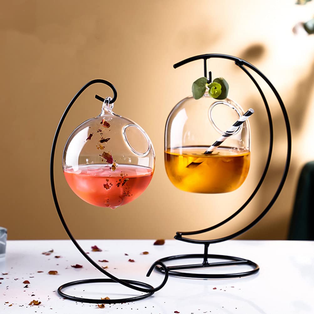 Cabilock Creative Cocktail Glass Martini Glasses with Iron Stand Clear Wine Glass Beverage Glass Hanging Bar Drink Cup Glassware for KTV Home Bar Club Black Transparent