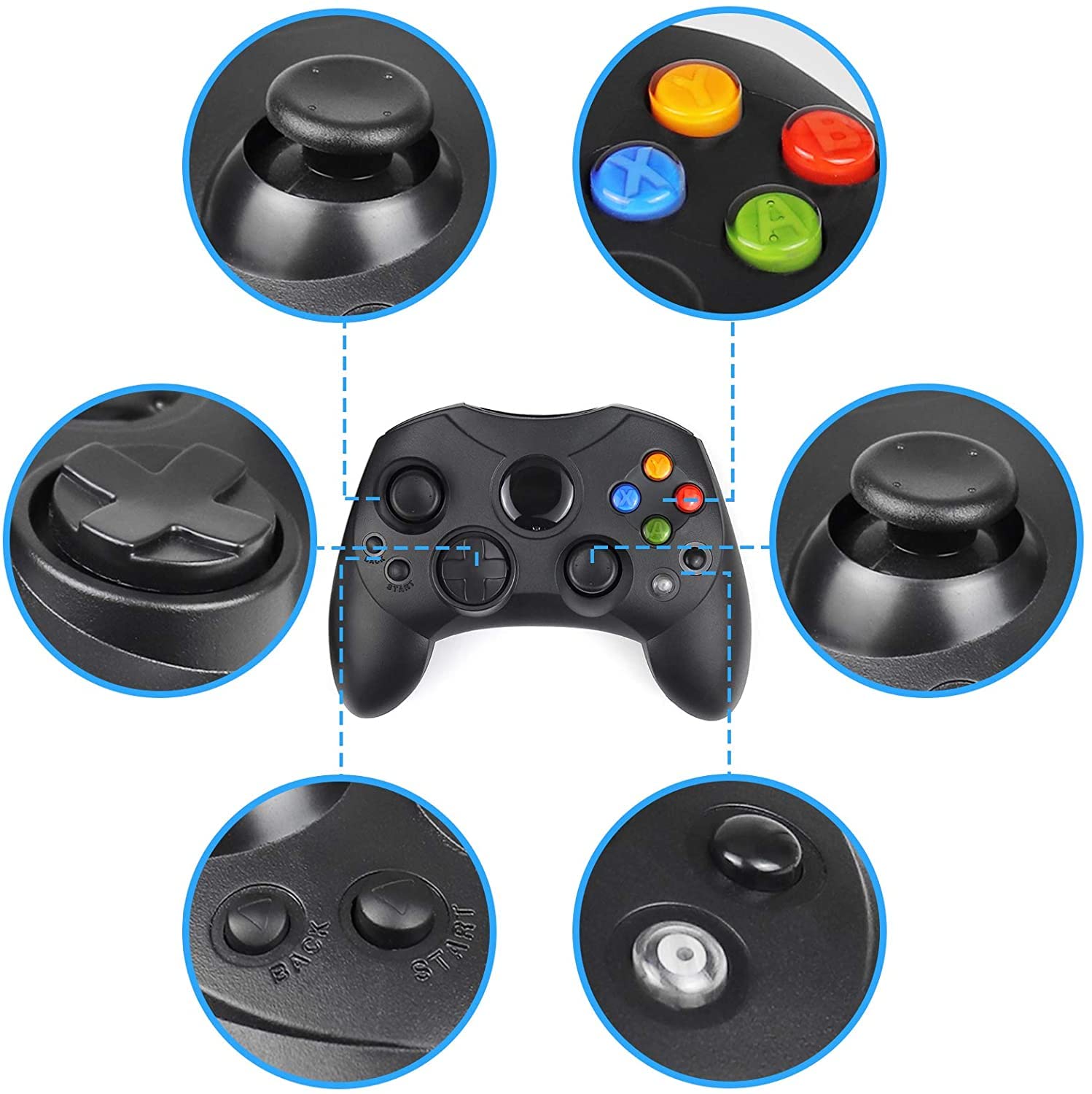 Xbox Classic Controller S-Type Wired Gamepad for Xbox S Type Console (Black and ClearBlue)