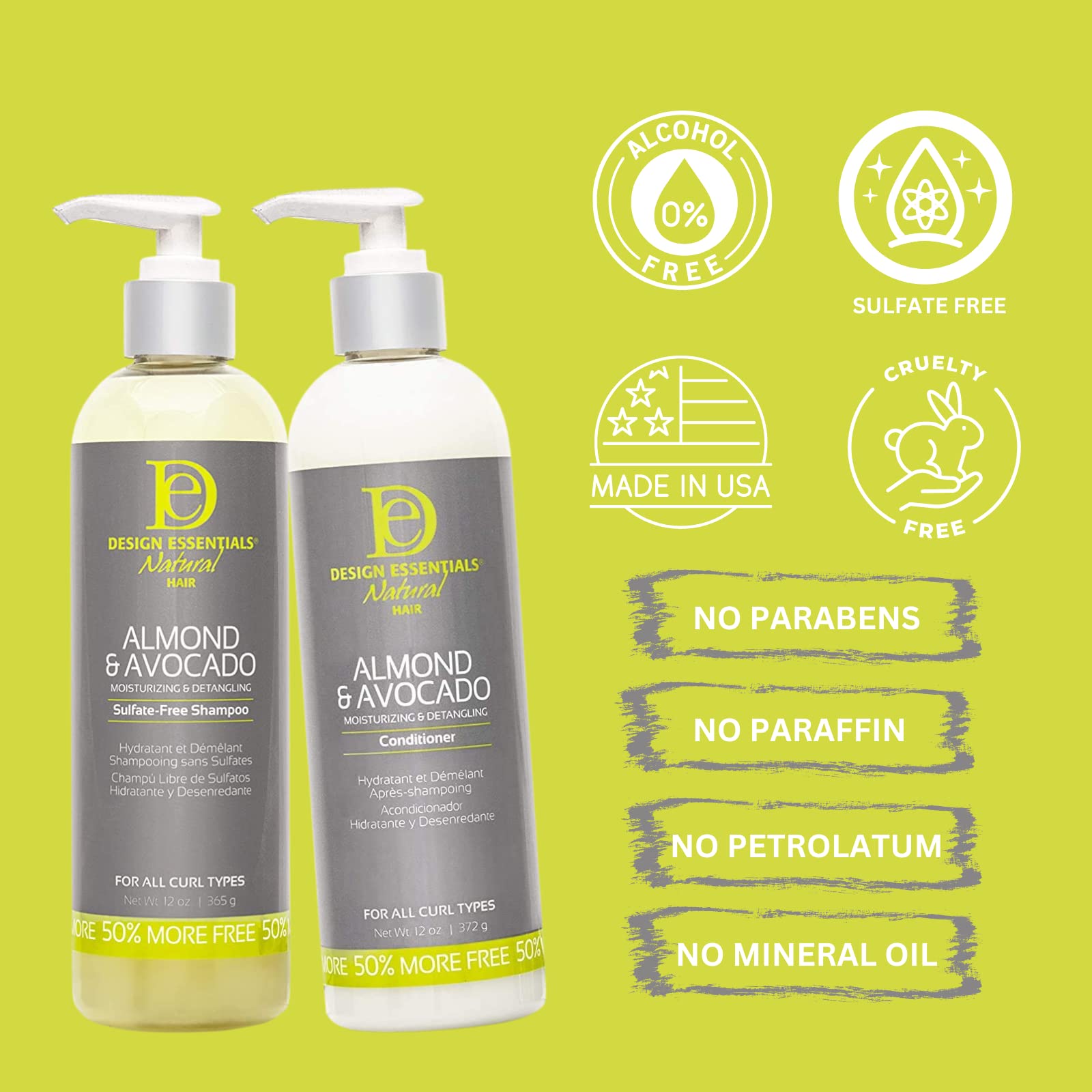 Design Essentials Natural Hair Products Bundle: (1)12oz Each of Design Essentials Almond & Avocado Sulfate-Free Shampoo and Conditioner Plus Soybec Hair Growth Tracker Journal