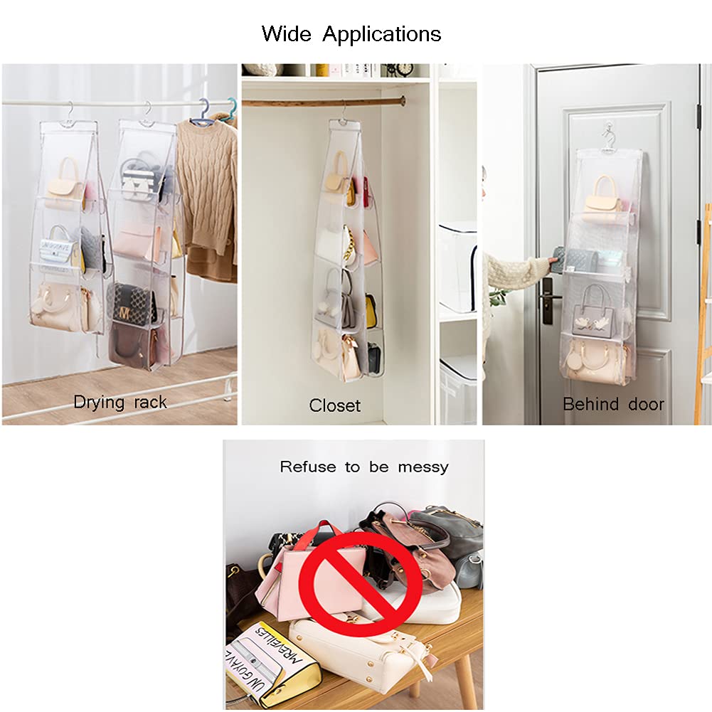 ZHAOYAN Hanging Purse Organizer Multi-Purpose Handbag Storage Bag Dustproof Washable Closet Organization Bag Double-Side 6 Pockets, White