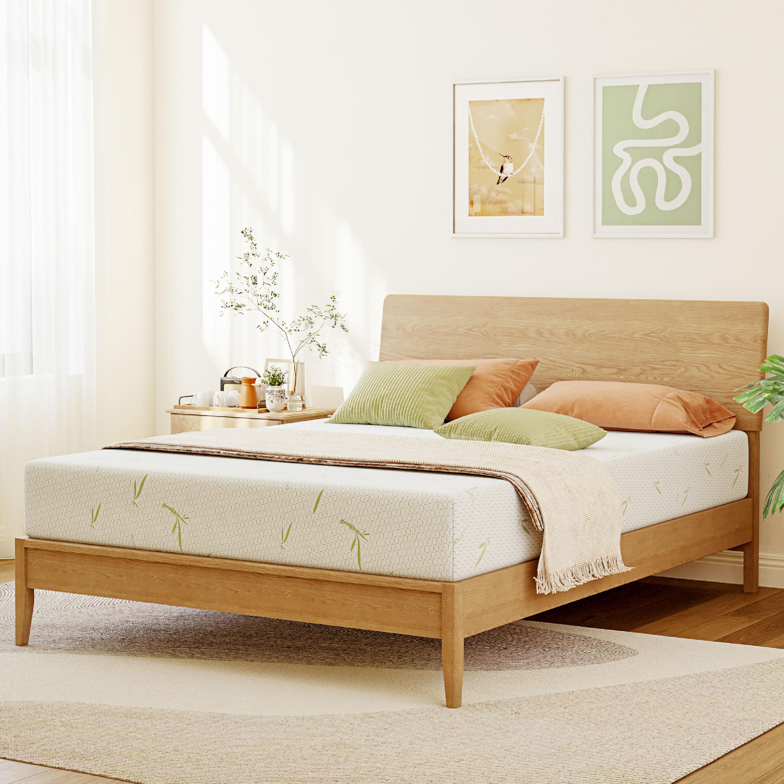 Dyonery 8 Inch Queen Memory Foam Mattress, Cooling Green Tea Gel Mattress in a Box, Rayon Mattress for Breathable Sleep, Made in USA, Certipur-Us Certified, Medium Mattress, 60x80x8”