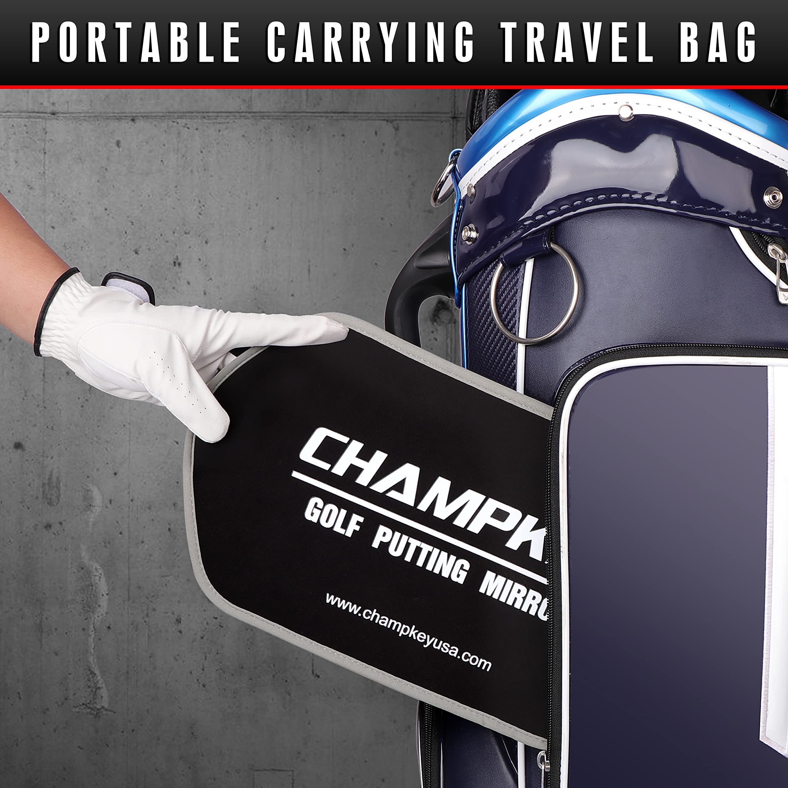 CHAMPKEY Premium Golf Putting Mirror - Sturdy Rubber Backing Golf Alignment Mirror - Come with Putting Mirror Cover