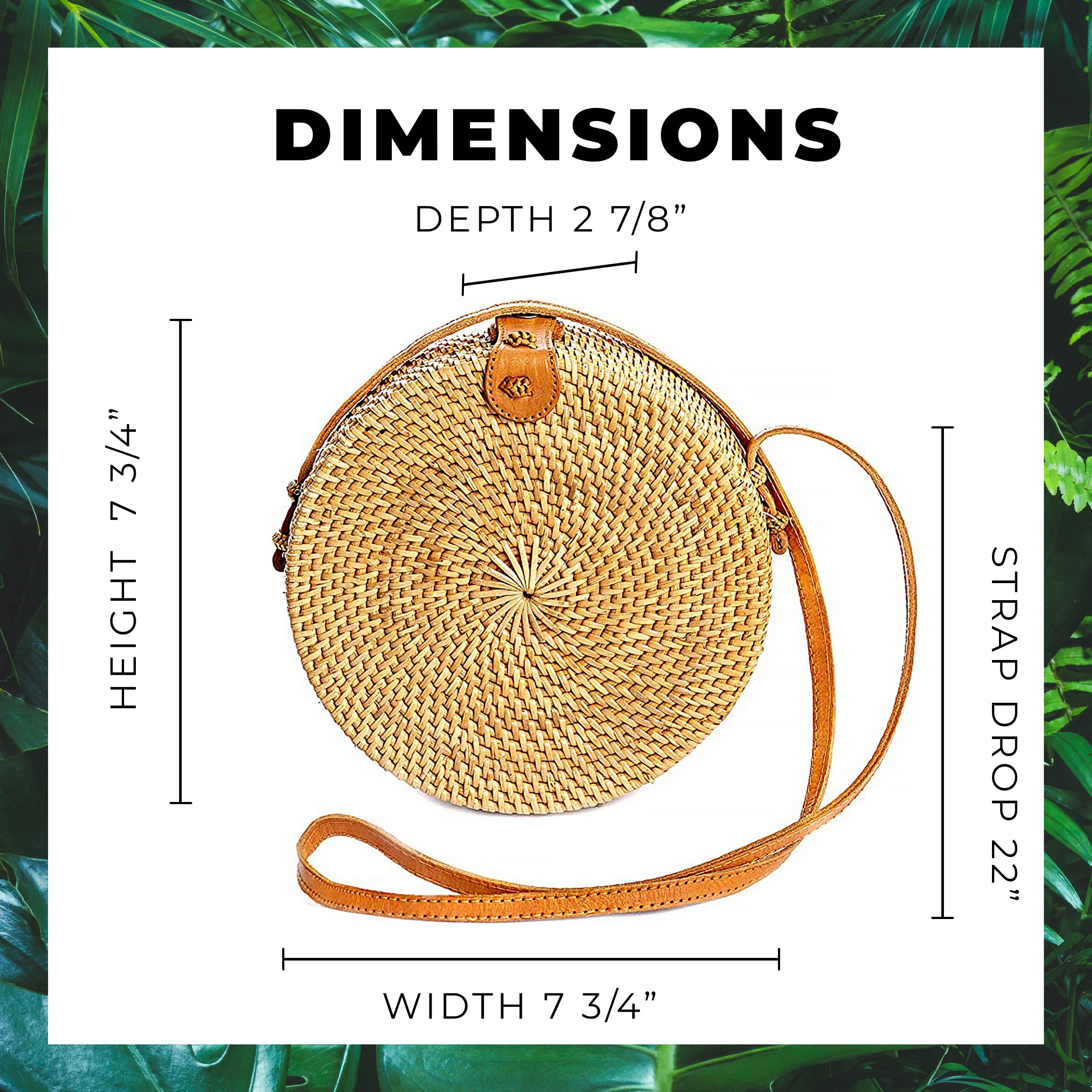 Rattan Bags for Women - Handmade Wicker Woven Purse Handbag Circle Boho Bag Bali (Brown Small)