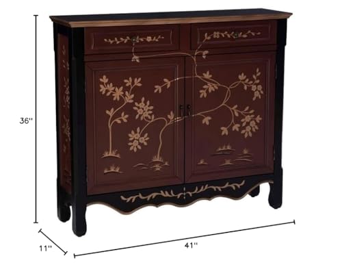 BOWERY HILL Narrow Console Table with Drawers and Doors for Living Room, Tall Wood Table for Behind The Sofa, Hand Painted, Red