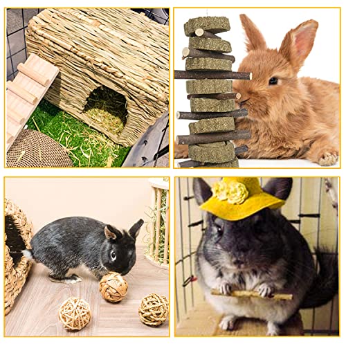 Extra Large House for Rabbits, Hand Crafted Natural Grass Bed Hideaway Hut with Chew Toys for Play Sleep Bunny Guinea Pig Chinchilla Ferret