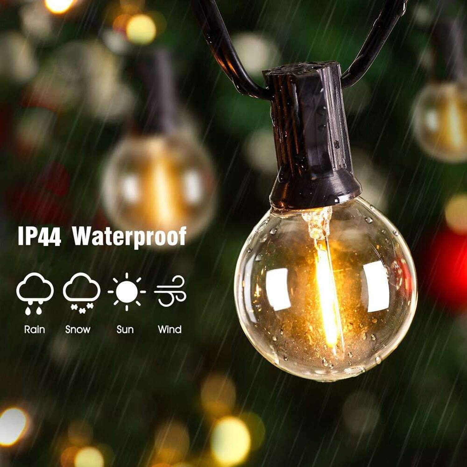 BrizLabs Outdoor String Lights, 25ft 25 LED G40 Globe Patio String Lights, Weatherproof Edison Hanging String Lights for Garden Backyard Wedding Party Bistro Indoor Decor, E12 Socket, 2700K
