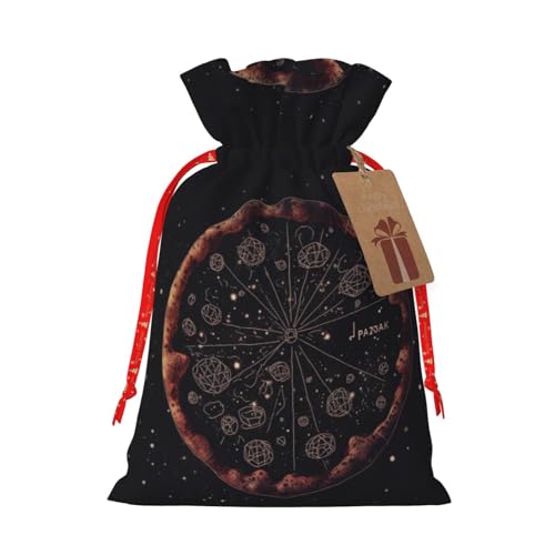 Christmas Gift Bags With Drawstrings Pizza Constellation Printed Xmas Gift Bags Reusable Christmas Theme Storage Bags For Party Favors Present Wrapping