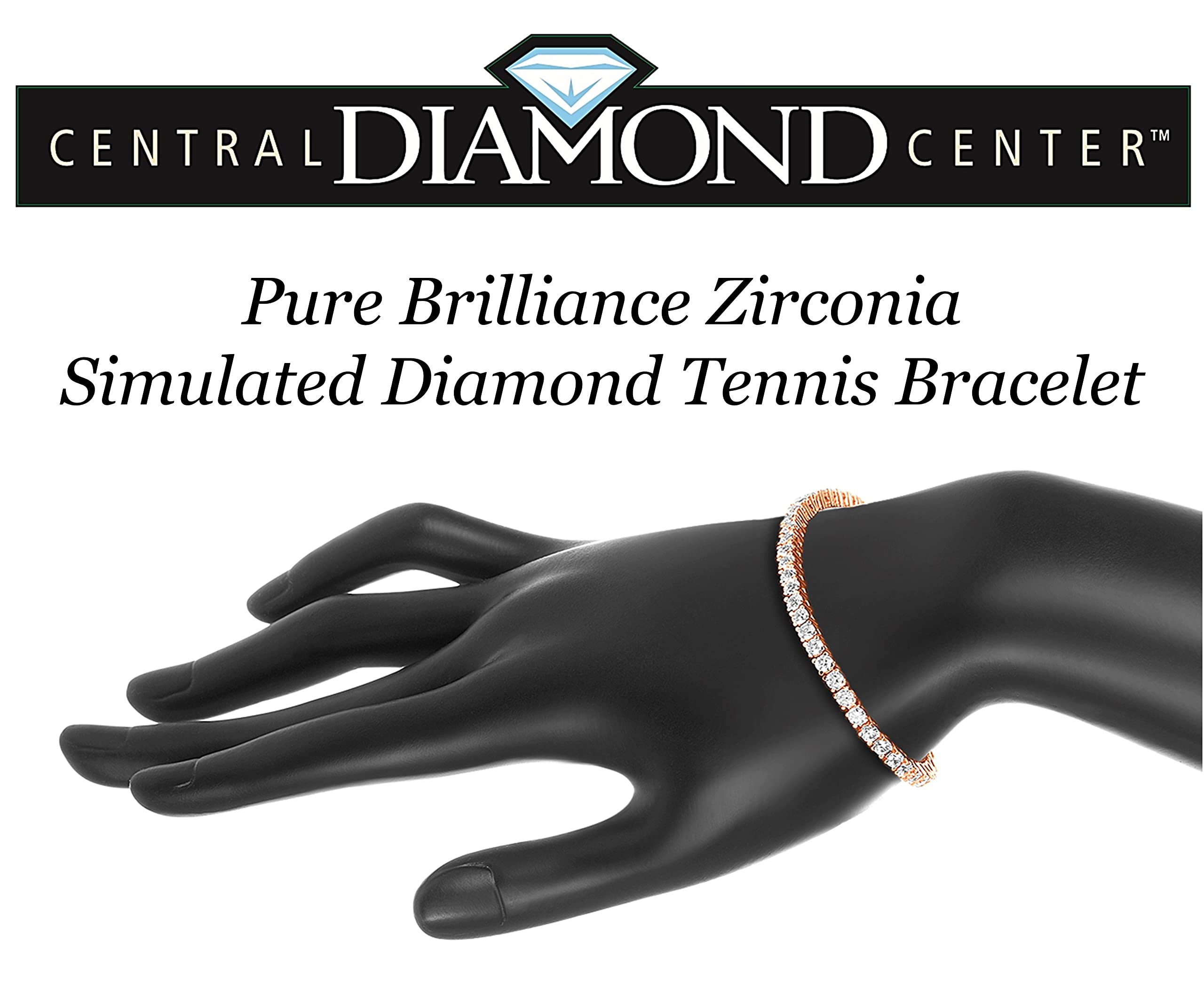 Central Diamond Center Silver Pure Brilliance CZ Tennis Bracelet- 8-5.0mm-18.50cttw Equivalent Diamond Weight-Rose Gold Plated