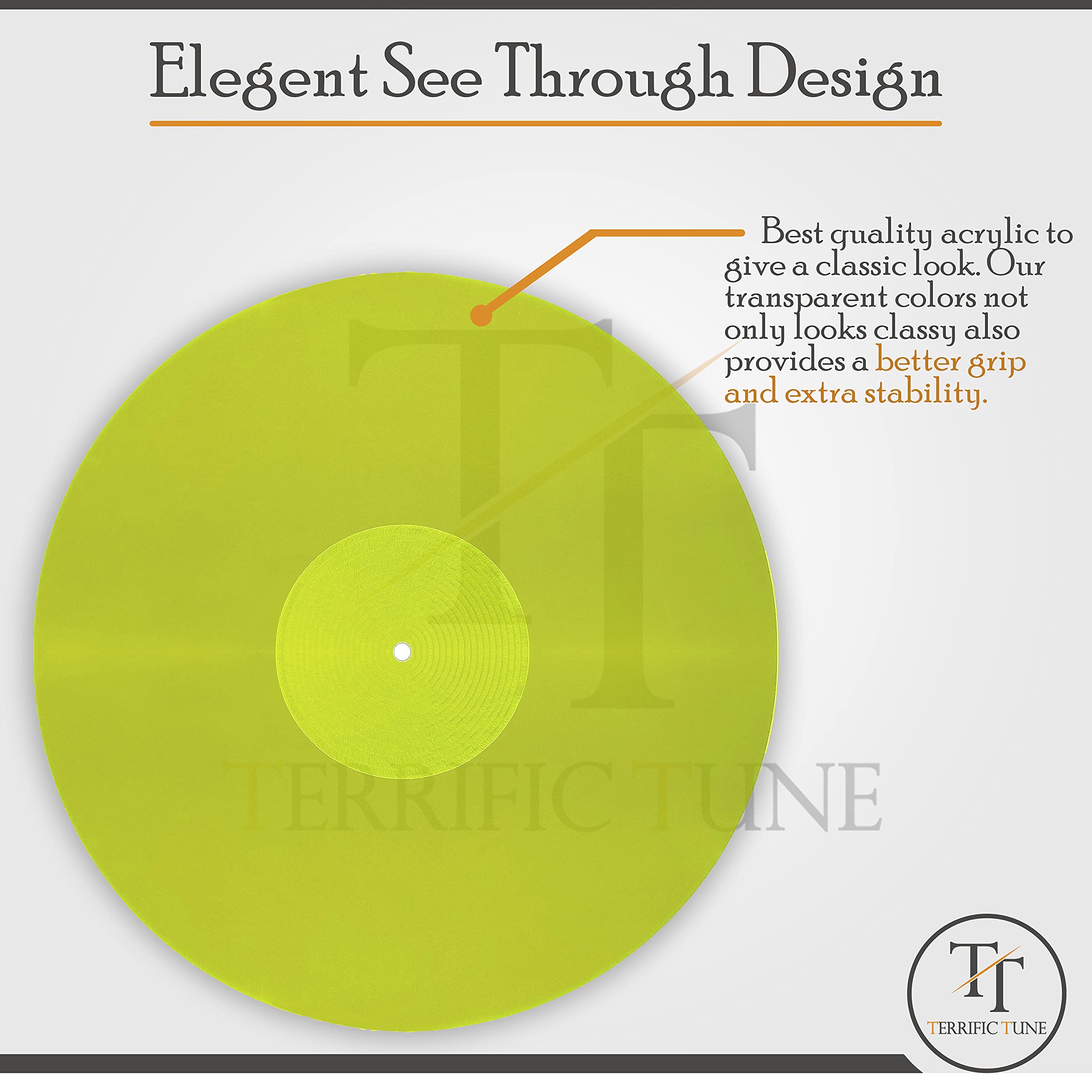 Terrific Tune - Acrylic Turntable Slipmat for Vinyl LP Record Players - Transparent Platter Mat - Anti-Static and 2.7mm Thickness Tighter bass - Reduce Noise & Improve Sound Quality (Green)