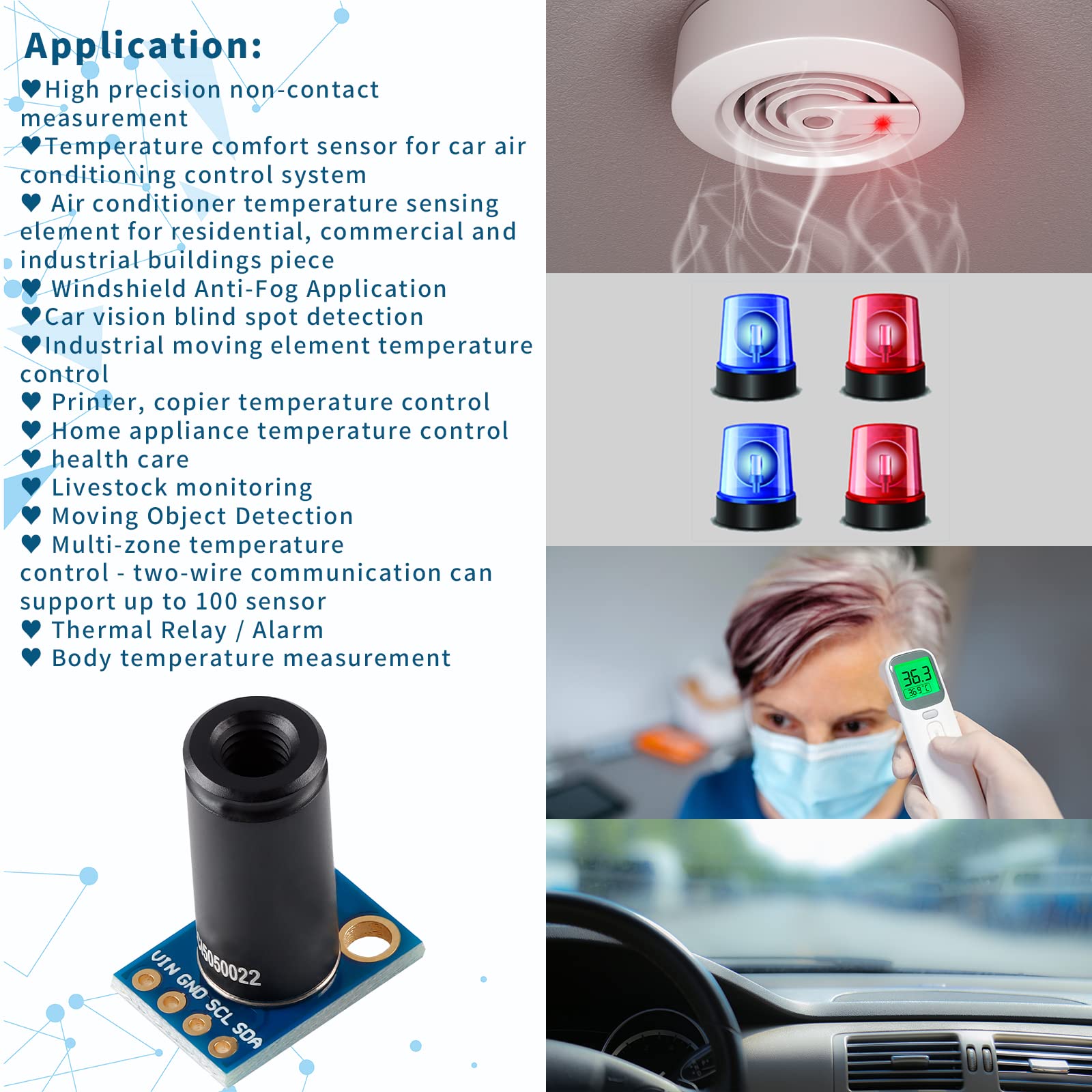 EC Buying MLX90614ESF-DCI Non-Contact Infrared Temperature Sensor Module High Precision Infrared Temperature Sensor Module Long Distance 50cm Serial Port IIC Suitable for Arduino/DIY (GY-906-DCI)