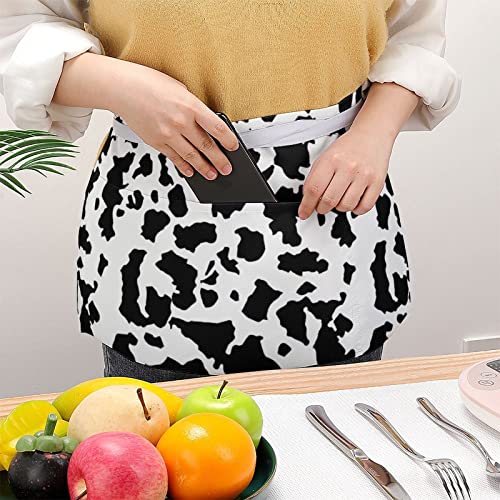 SLNFDKND Cow Print Apron with 3 Pockets Waiter Server Half Apron for Women Men Serving Restaurant Chef Adjustable Apron