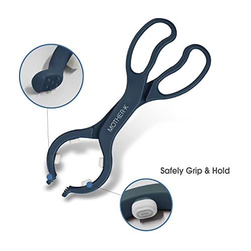 MOTHER-K Baby Bottle Tongs, Non-Slip Grip for Holding Baby Items hygienically Without Touching (Navy)