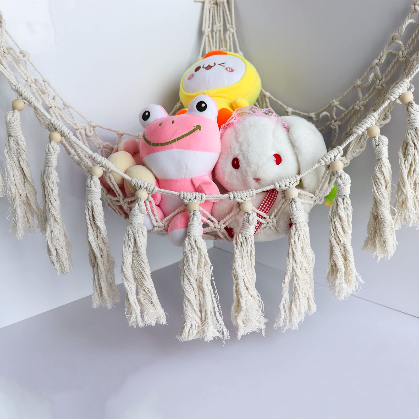Stuffed Animal Toy Hammock, Stuffed Animal Net, Handmade Large Size Macrame Toy Hammock, Wall Hanging Mesh Toy Hammock, Stuff Animal Toy Organizer Storage Net for Kids Bedroom Nursery Play Room