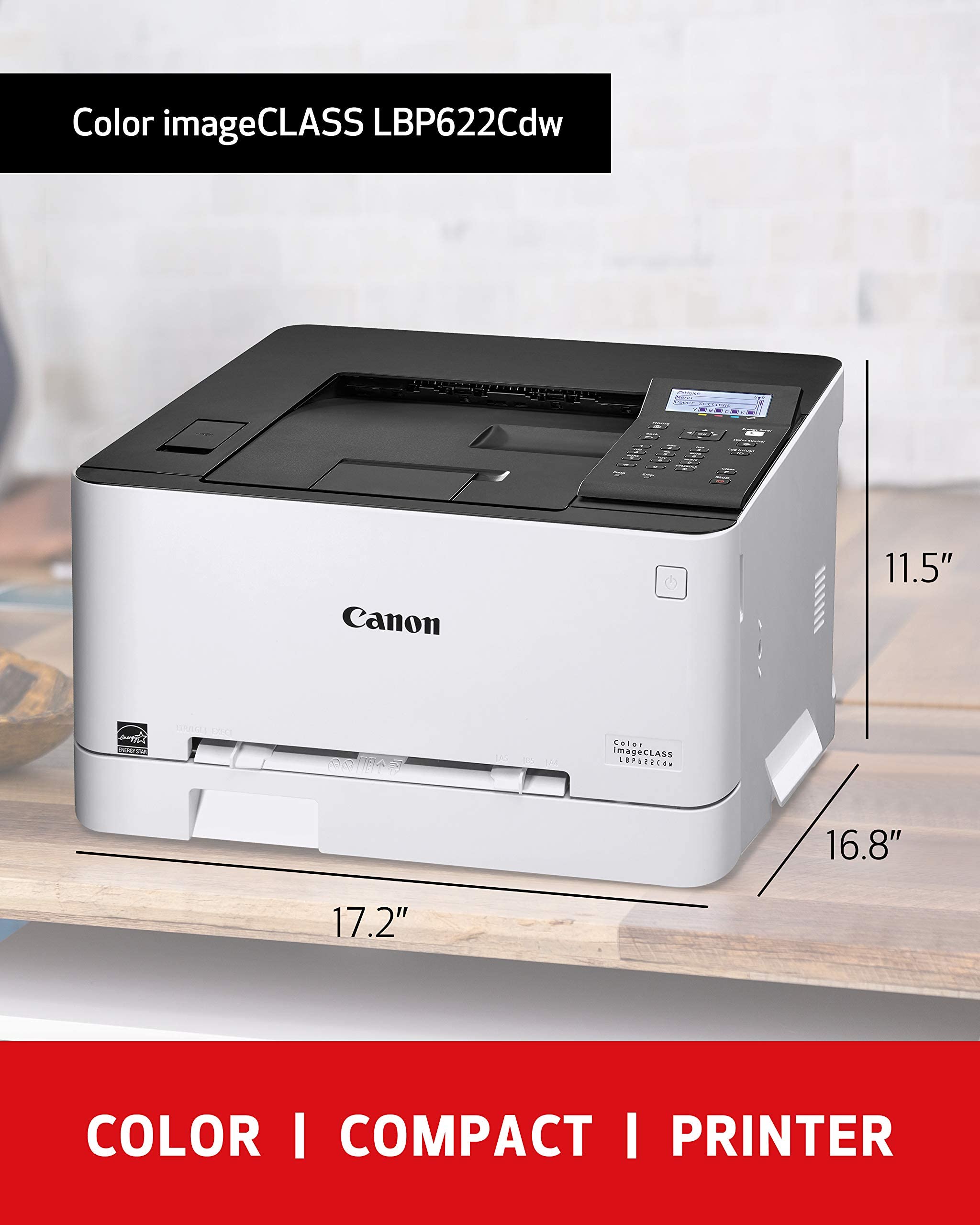 Canon Color imageCLASS LBP622Cdw Wireless Single-Function Laser Printer - Print only - 5-line LCD, 22 ppm, 600 x 600 dpi, 1GB Memory, Auto 2-Sided Printing, 8.5 x 14, USB, Ethernet