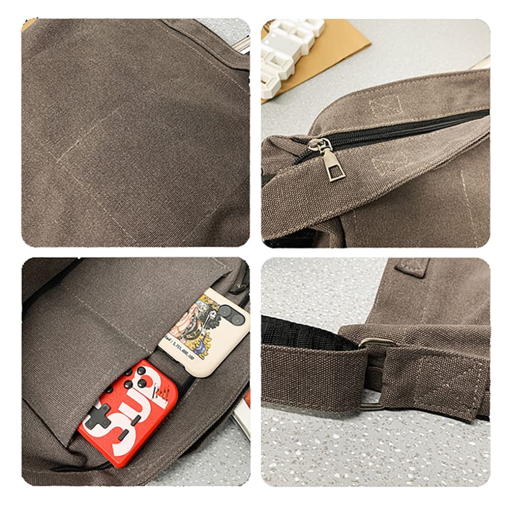 Canvas Messenger Vintage Bag Alt Emo Crossbody Bag Goth Punk Shoulder Satchels Harajuku Grunge Handbag (Camel)