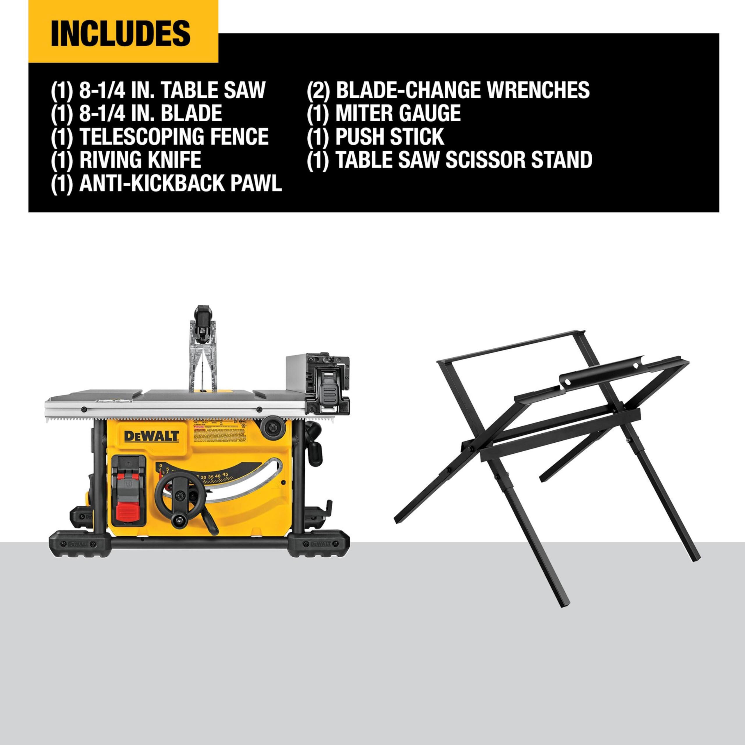 DEWALT Portable Table Saw with Stand, 8-1/4 inch, up to 48-Degree Angle Cuts (DWE7485WS)