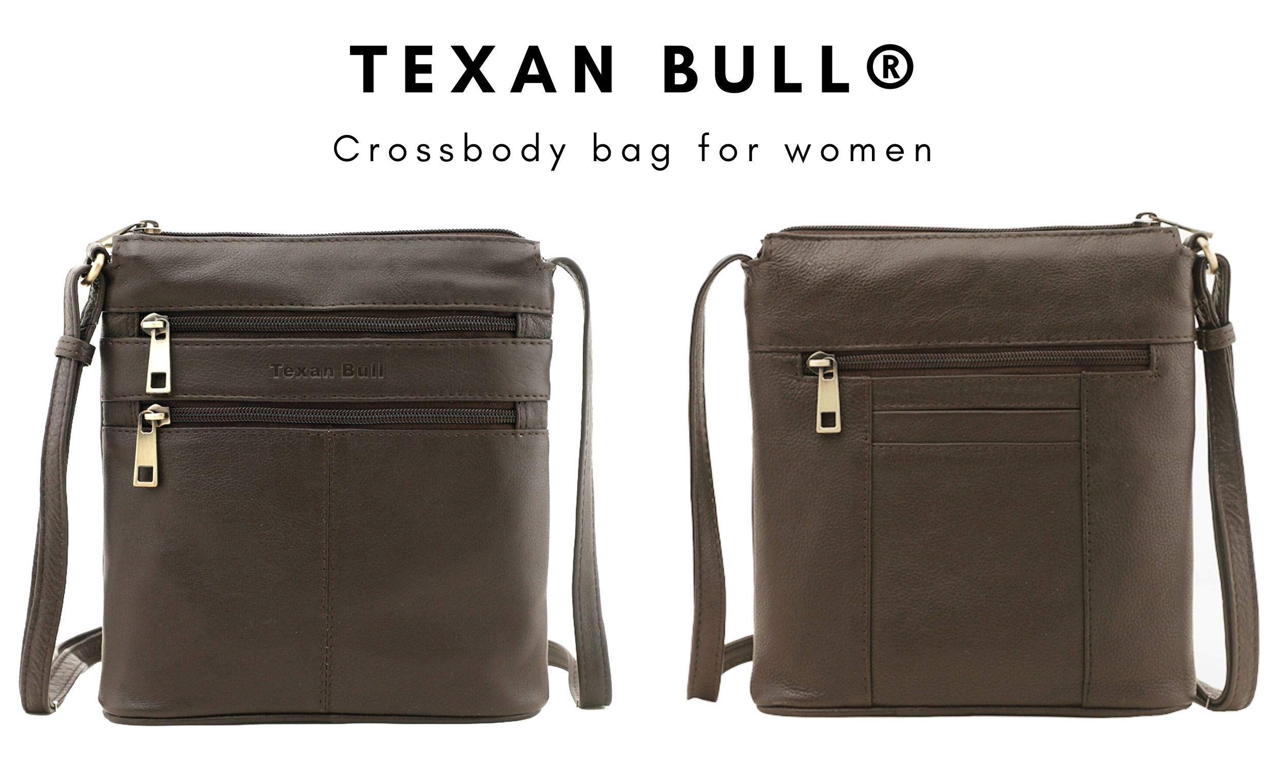 Texan Bull Leather Crossbody Bags For Women-Shoulder Strap Women Purses Travel Handbags (Brown)