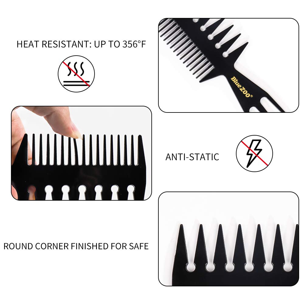 BlueZOO Salon Barbers Comb 3 in 1 Fish Tail Bone Shape Hair Extensions Styling Detangling Coloring Comb for Slicked-back Undercut Mohawk Bowl Cut Quiff