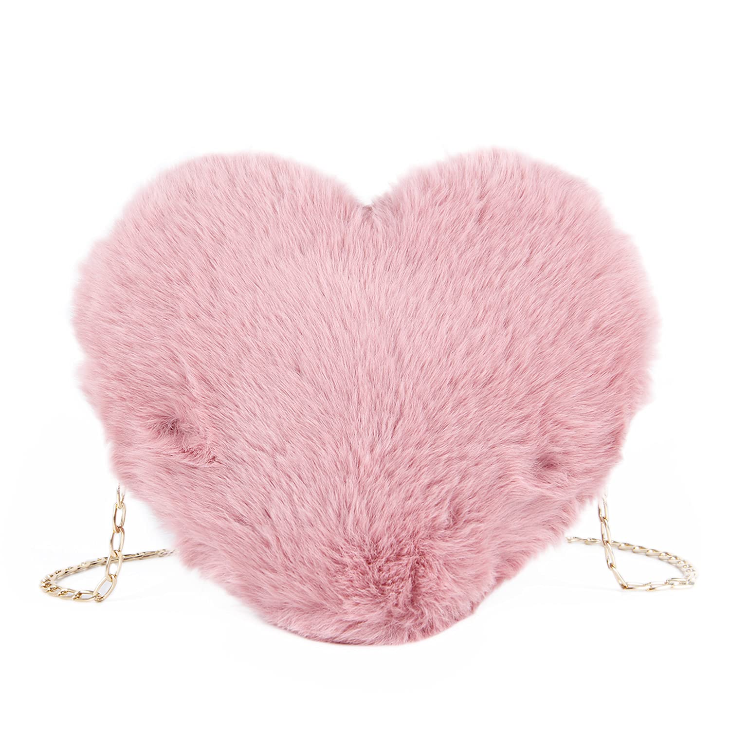 SUKUTU Faux Fur Purse Women's Heart Shaped Evening Handbags Small Cute Phone Crossbody Bag Clutches for Girls