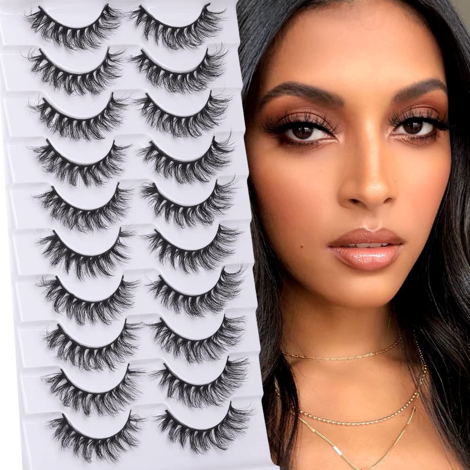 False Eyelashes Natural Look Fluffy Mink Lashes zanlufly Wispy False Eye lashes 14MM Curly Eyelashes 3D Thick Soft Handmade Reusable Fake Eye lashes Pack