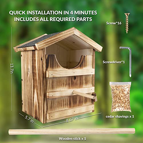 Honfenfa Owl House ,Barn Owl Bird House,Owl Nesting Box,Large Handmade Wooden Rectangular Opening Bird Box,with Mounting Screws,with Mounting Screws and A Bag of Wood Shavings, Easy Assembly Required
