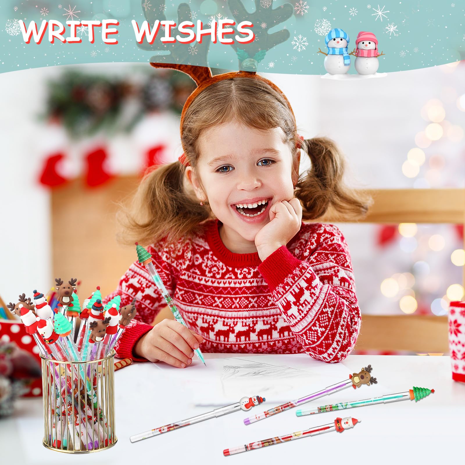 Christmas Multi Point Stackable Push Pencil with Christmas Santa Claus, Christmas Tree, Snowman, Elk for Kids Classroom Rewards, Christmas Favors Prize Stuffers (24 Pieces)