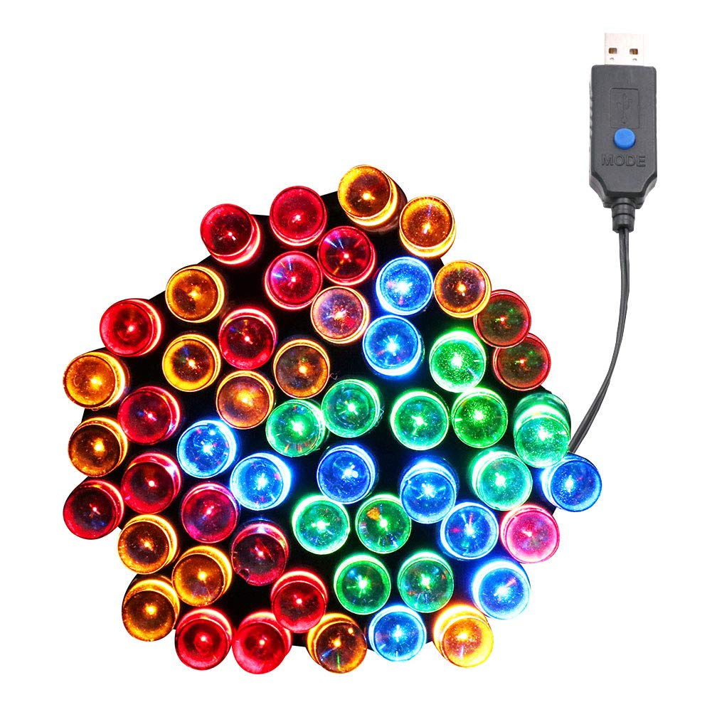XUNATA Waterproof String Lights Outdoor, 50 LEDs 33ft Starry USB Powered 8 Modes Setting Light, for Indoor Outdoor Wall Decoration Wedding Party Home Garden(Multi-Color)