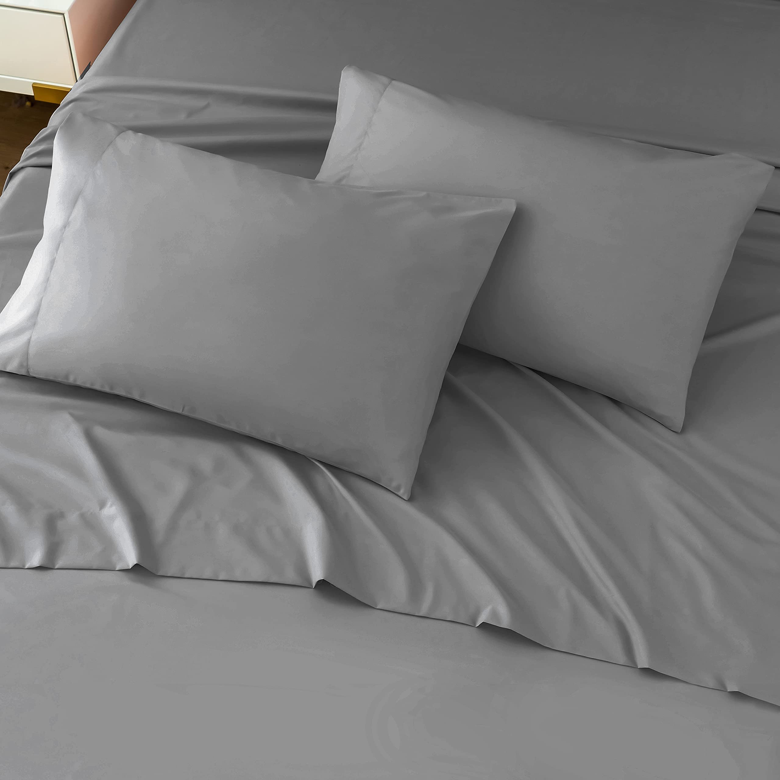 Chic Deep Pockets Queen Sheets - Super Soft Comfortable Brushed Microfiber, Cool Wrinkle Free Bed Sheets - 1 Flat Sheet 1Fitted Sheet 2 Pillowcases High Thread Count Bedding Sheets, Grey