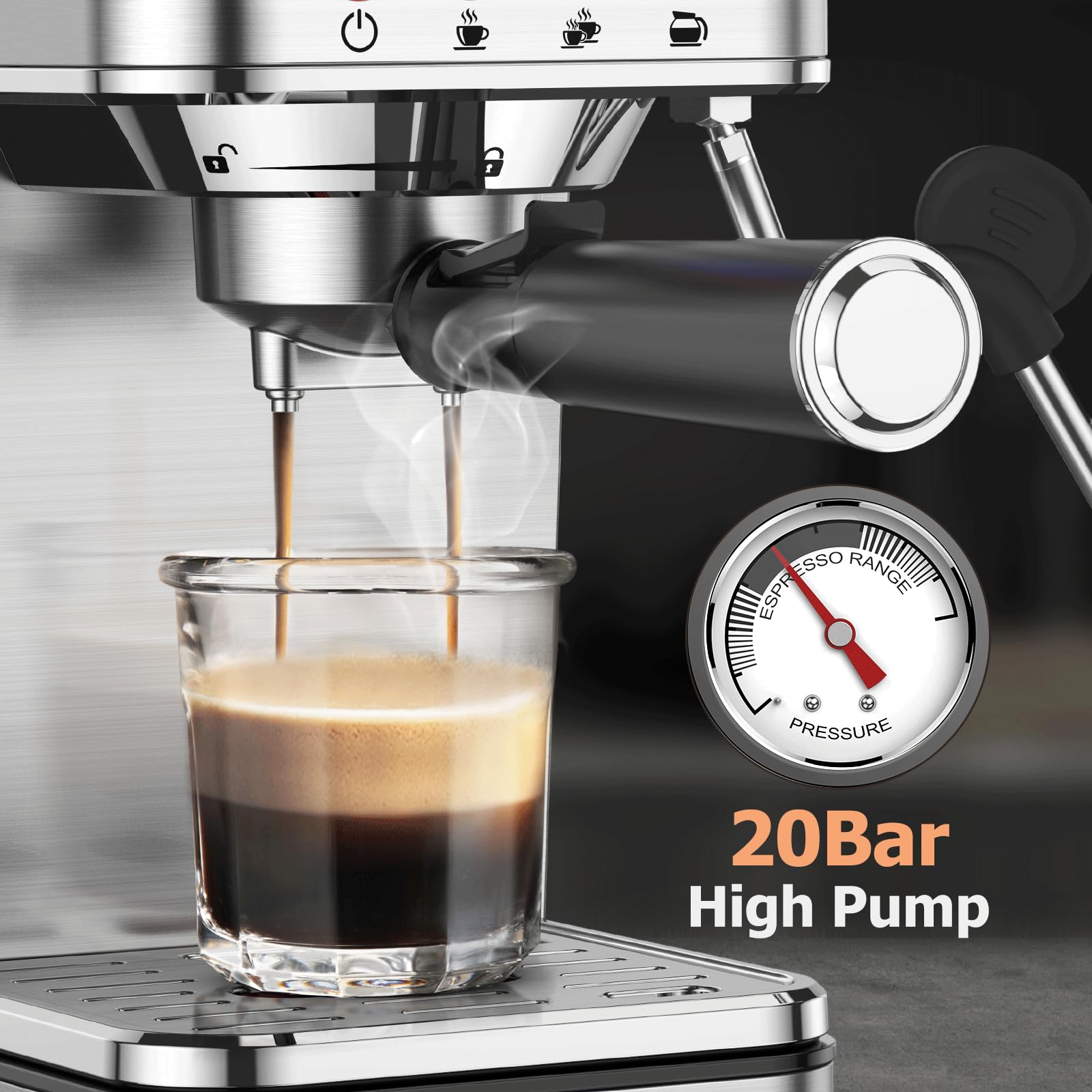 KOIOS Espresso Machines, Upgraded 1200W Espresso Maker with Foaming Steam Wand, 20 Bar Semi-Automatic Steam Espresso Coffee Maker for home, Cappuccino & Latte Machine with 58oz Removable Water Tank