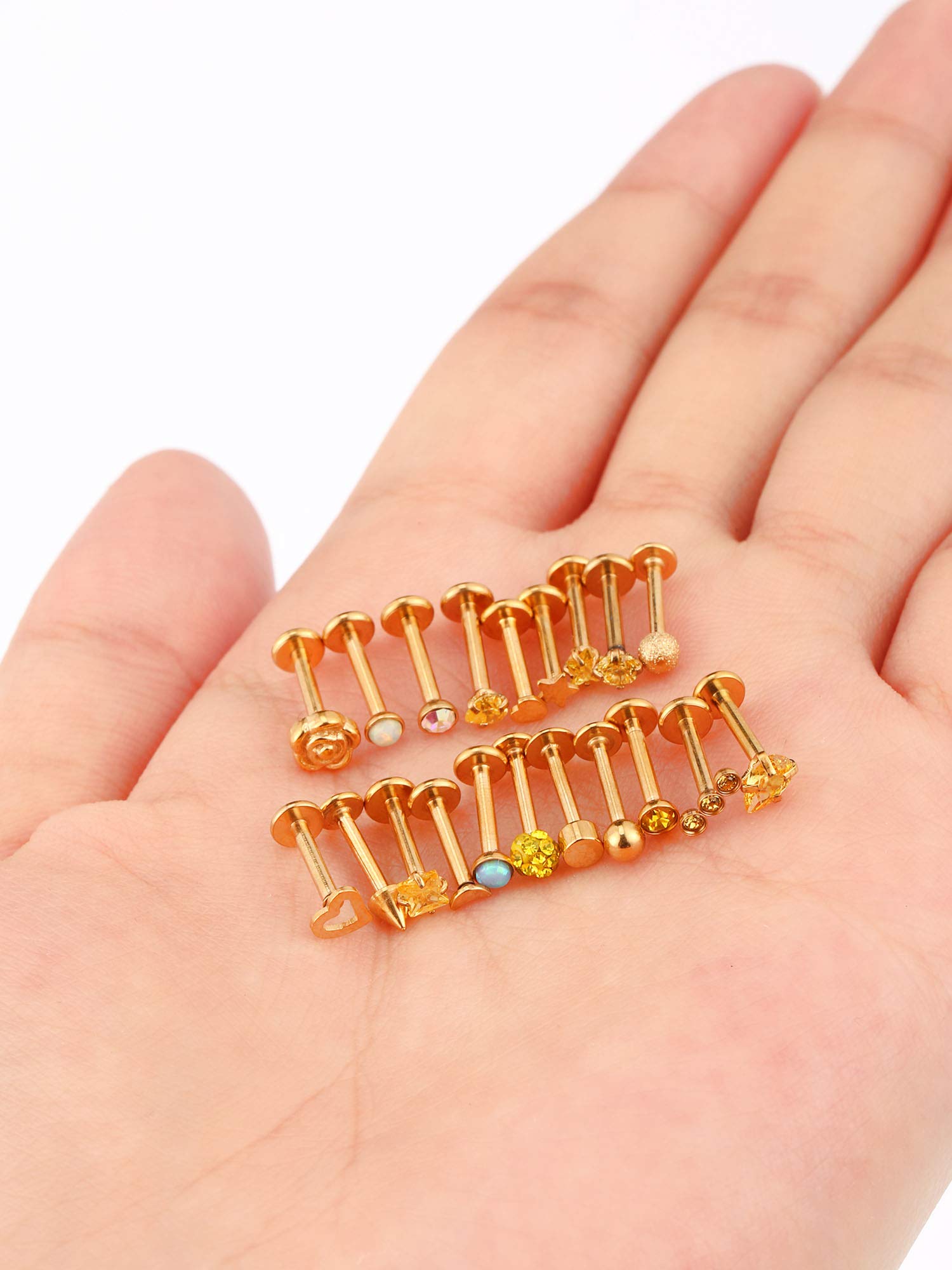 Blulu 20 Pcs 16g Stainless Steel Nose Studs Straight Nose Rings Body Piercing Jewelry 20 Styles for Women Men