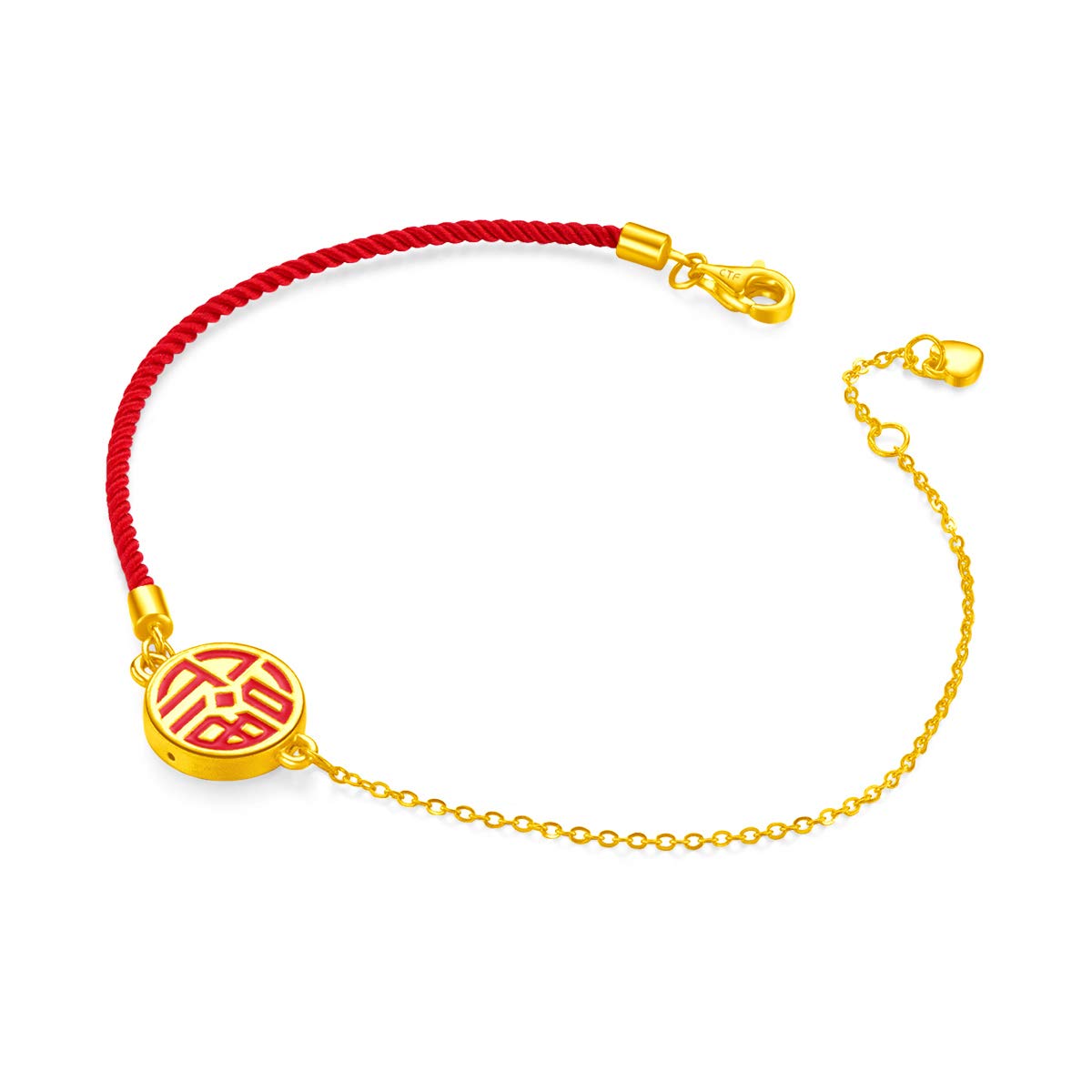 CHOW TAI FOOK 999 Pure 24K Gold Bracelet- Good Fortune Chain and String Bracelet