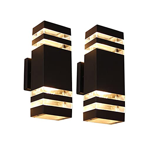 Tenlison 2 Pack Outdoor Wall Light Modern Waterproof Up Down Aluminum Cylinder LED Fixtures Dual Head Lamp With E26E27 Socket AC85-277V for Courtyard Garden Porch Corridor.(Including bulb), 2P