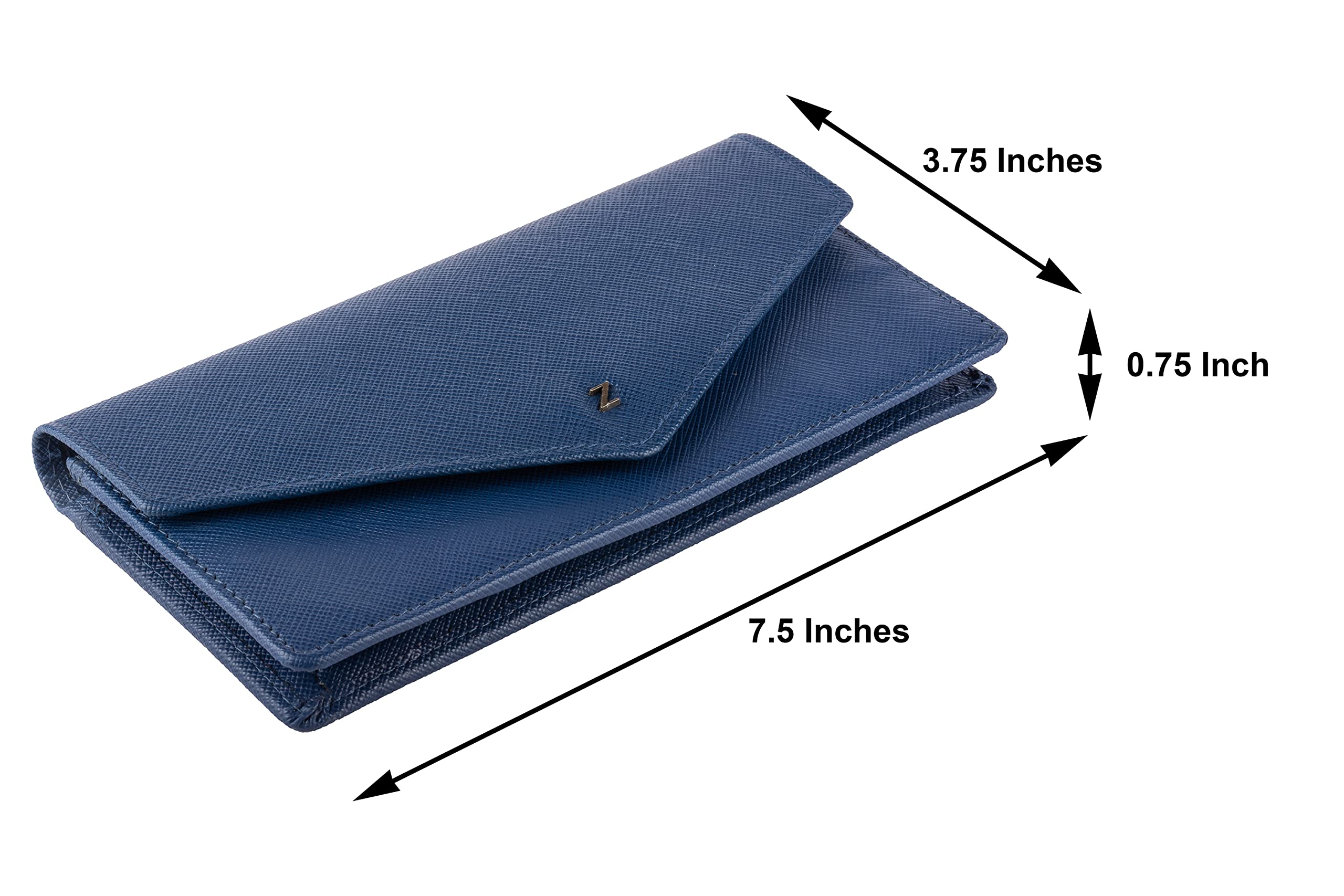 Zinda Genuine Leathers Women’s Wallet Flap Over Long Purse RFID Protection (Blue)