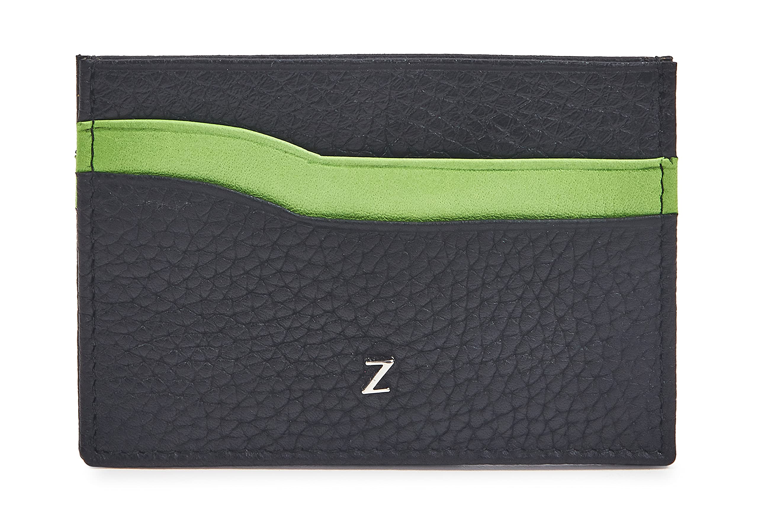 Zinda Genuine Leathers Slim Wallet Card Holder RFID Protection Unisex (Black/Green)