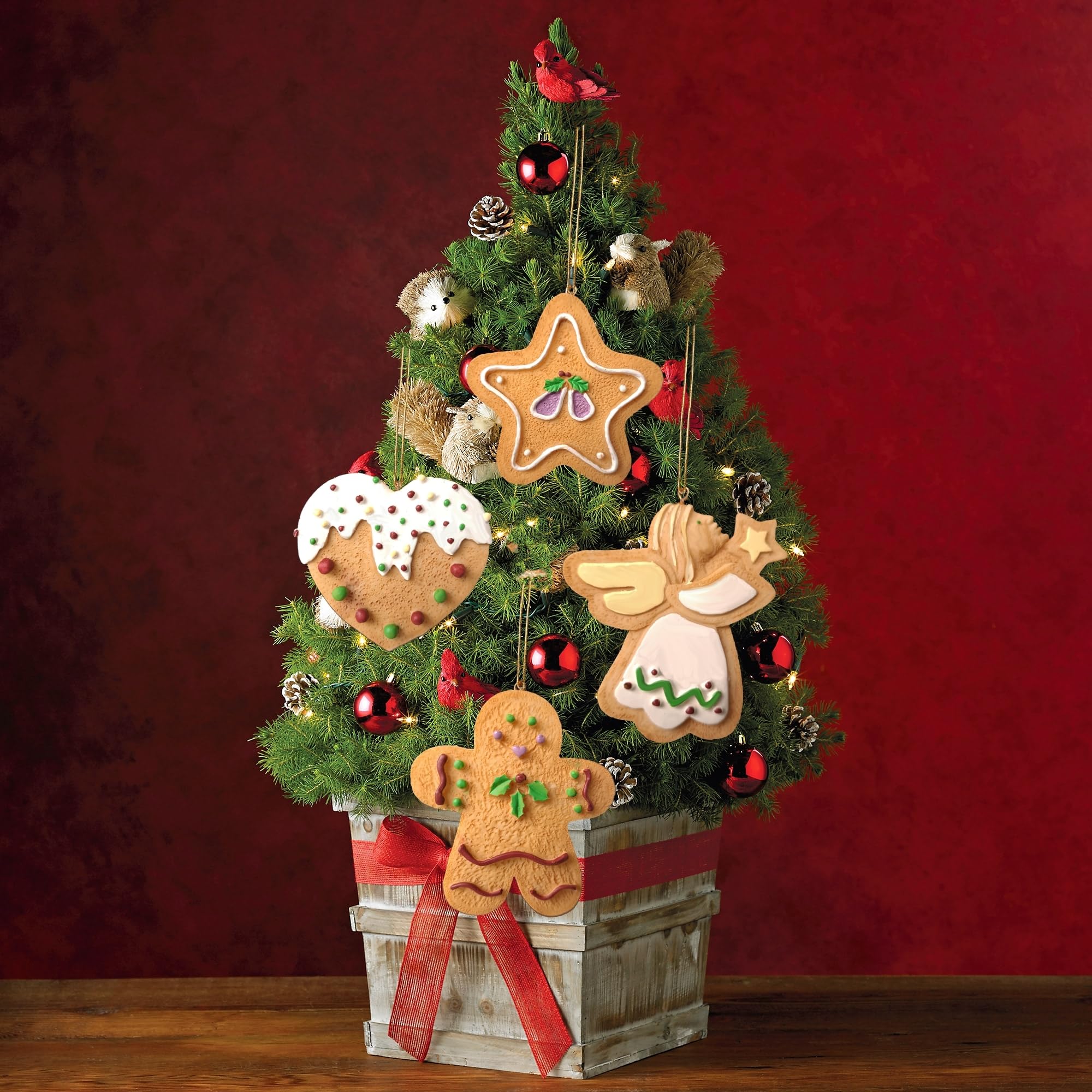 Christmas Ornament 4 piece Set, Festive Clay Decorations for Tree, Man, Boy, Girl, Star, Heart, Angel, and Frosted Gingerbread Cookie Designs - Rustic Shatterproof Classic Tree Decorations
