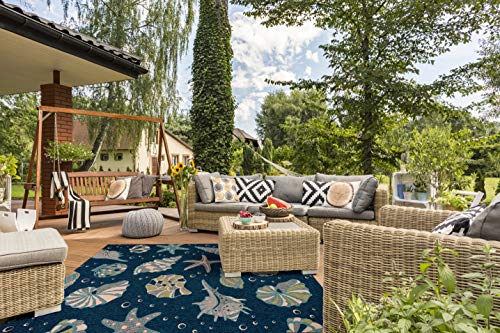 GAD Great American Distributors Sanibel Premium Indoor Outdoor Area Rug Accented Island Seaside Seashell Aquatic Marine Life Design Navy Blue/Gray (5'3"x7'7")