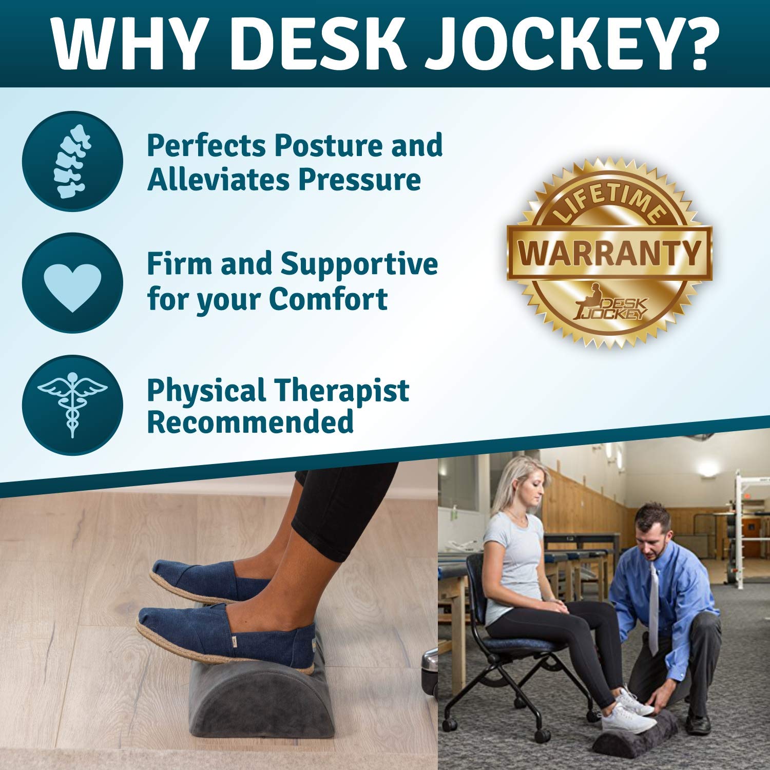 Desk Jockey Foot Rest for Under Desk - Therapeutic Grade Memory Foam Cushion Footrest for Office, Home and Travelā Boosts Blood Circulation and Keeps Sore Feet Warm