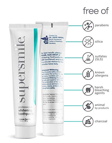 Supersmile Professional Teeth Whitening Toothpaste with Fluoride - Clinically Proven to Remove Stains & Whiten Teeth Up to 6 Shades - Enamel Strengthening - No Sensitivity (Original Mint, 1.4 Oz)
