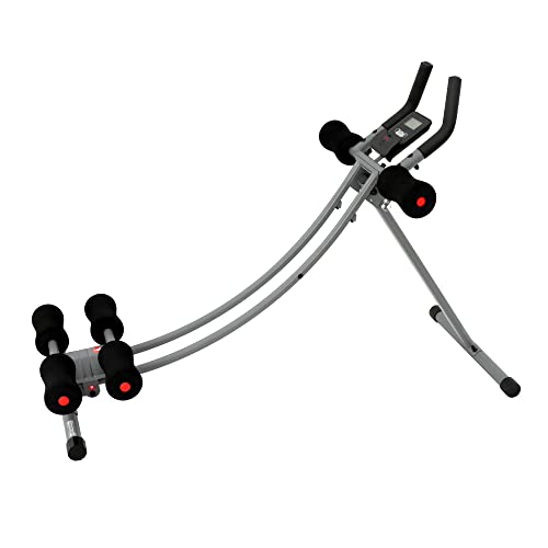 Sunny Health & Fitness Adjustable Waist Trainer Ab Roller with Elbow Support, Foldable Core Glider with Smooth Glide Wheels for Home Fitness, Crunches, and Glute Strengthening - SF-A022005