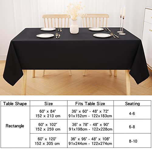 smiry Rectangle Table Cloth, Waterproof Stain Resistant Polyester Tablecloth, Decorative Washable Fabric Table Cover for Dining, Buffet, Parties and Outdoor, 60x84, Black