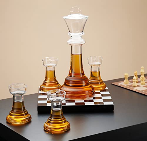 Godinger Whiskey Decanter and Whiskey Glasses Shot Glasses Set, Chess Decanter Set, King Liquor Decanter, Whiskey Gift Sets