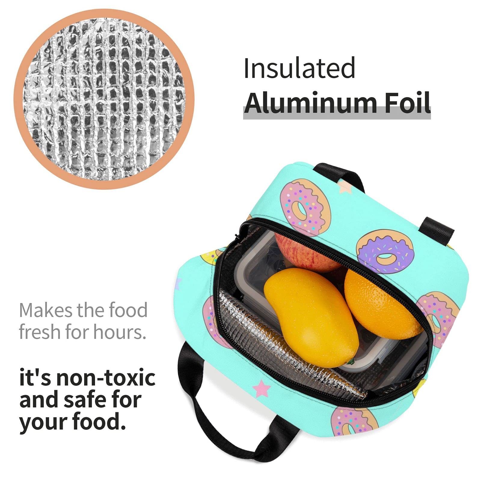 Donut Lunch Box Insulated Lunch Boxes Waterproof Lunch Bag Reusable Lunch Tote With Front Pocket For School Office Picnic