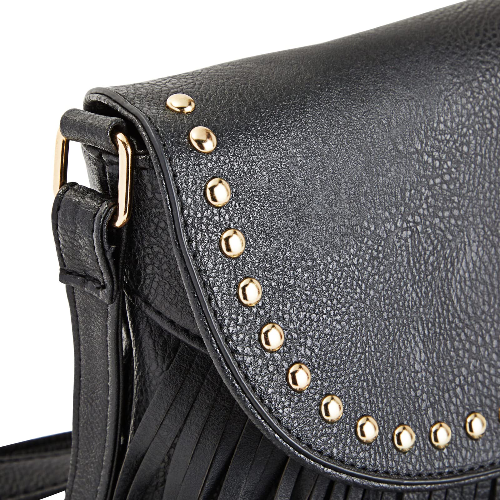Zodaca Black Fringe Purse for Women, Faux Leather Hippie Crossbody Bag (10.5 x 1.5 x 7.8 In)